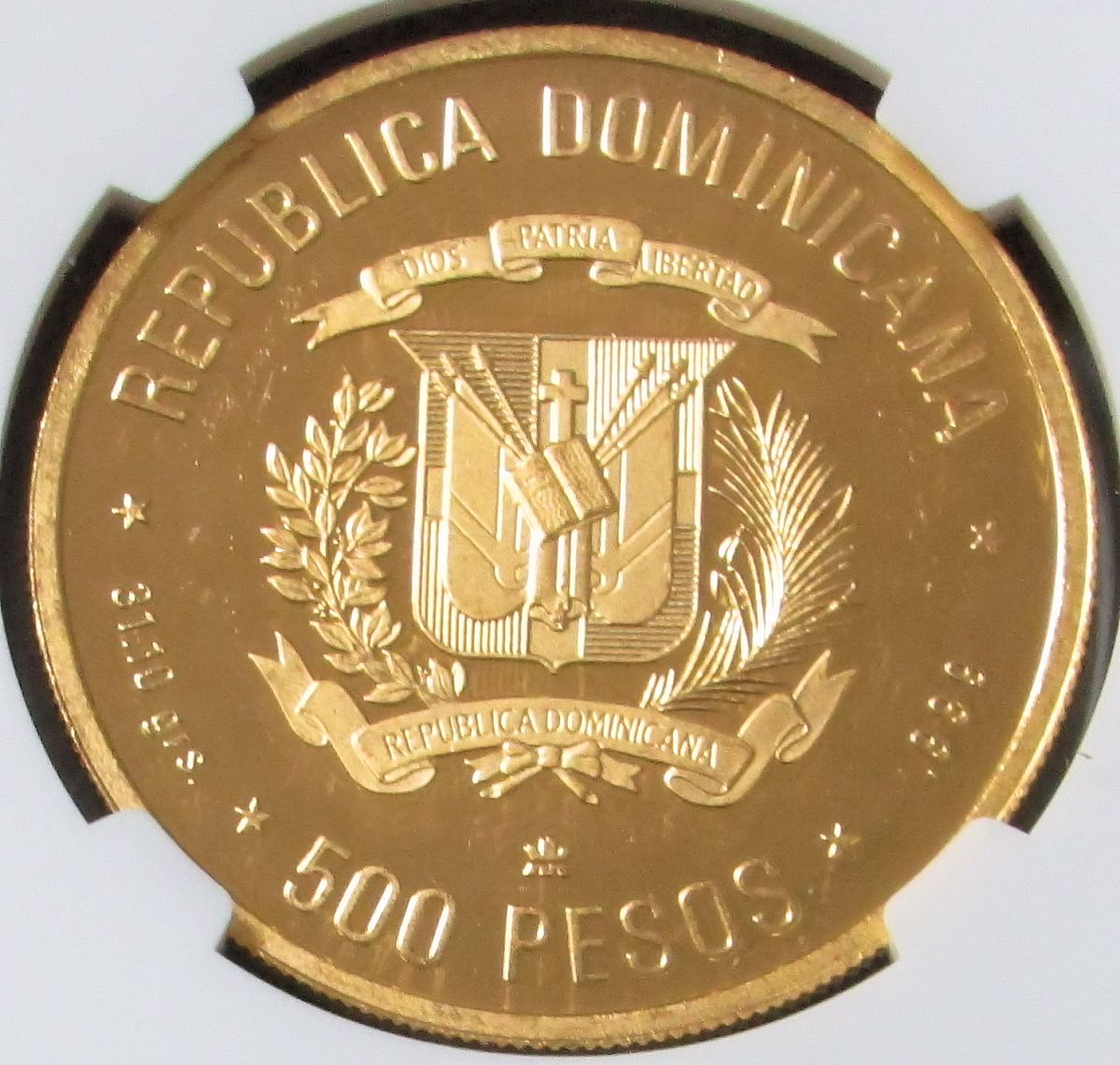 1989 GOLD DOMINICAN REPUBLIC 500 PESOS 600 MINTED 500th DISCOVERY OF